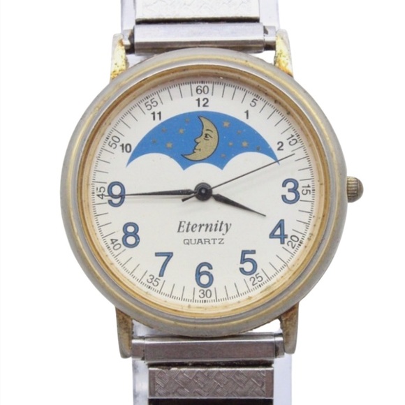 Vintage | Accessories | Vintage Eternity Quartz Silver Moon Phase Round ...